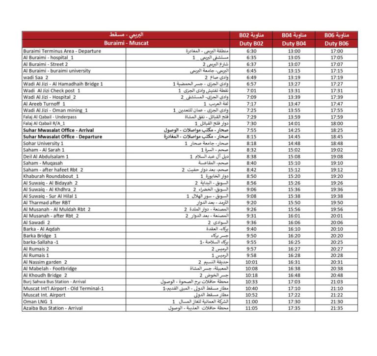 Oman Bus Route 41: From Buraimi to Muscat Timetable, Route Maps, Stops ...