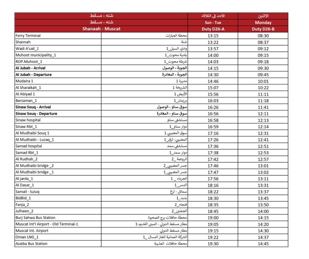 Oman Bus Route 51: From Shannah to Masirah - Muscat Timetables, Route ...