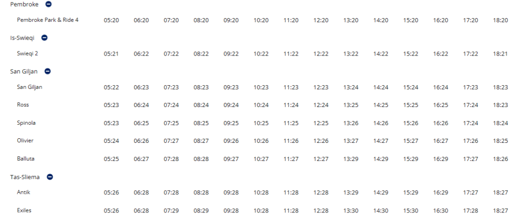 Route 110: Mainline Routes from Marsa P&R to Pembroke, Malta P&R and ...