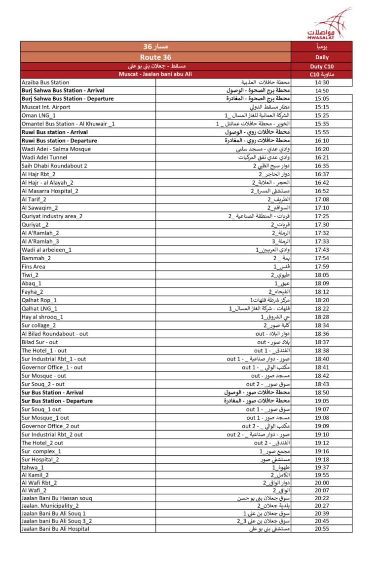 Oman Bus Route 36: From Jalan Bani Bu-ali to Muscat Timetable, Route ...