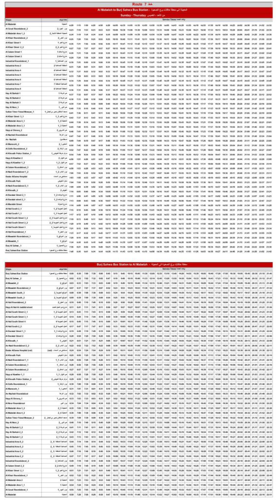 Oman Bus Route 7: From Al Mabelah Bus Station to Al Khoud-Burj Al Sahwa ...