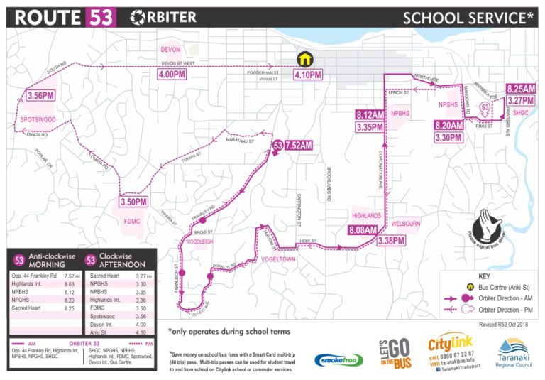 New Zealand TRC - Citylink School Buses Orbiter 53 Timetable, Route ...