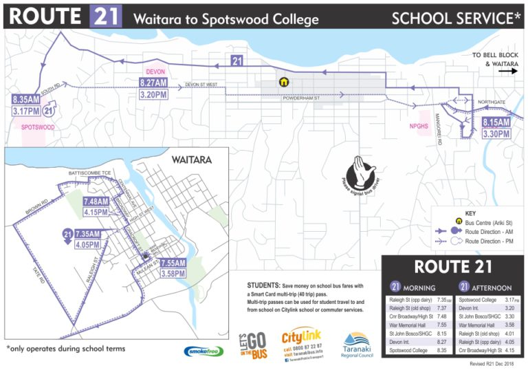 New Zealand TRC - Citylink School Buses Route 21 - Waitara to Spotswood ...
