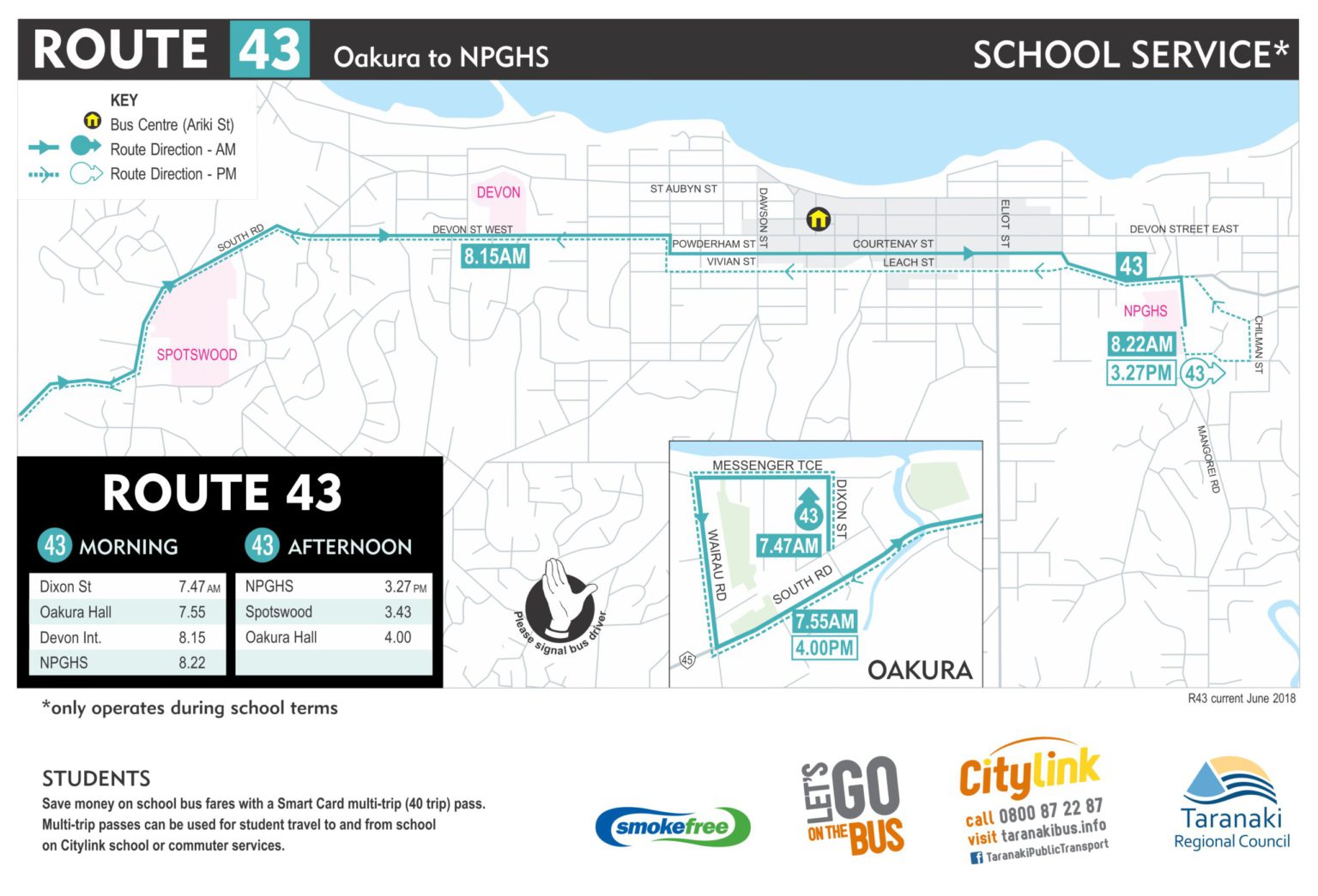 New Zealand TRC - Citylink School Buses Route 43 - Oakura to NPGHS ...