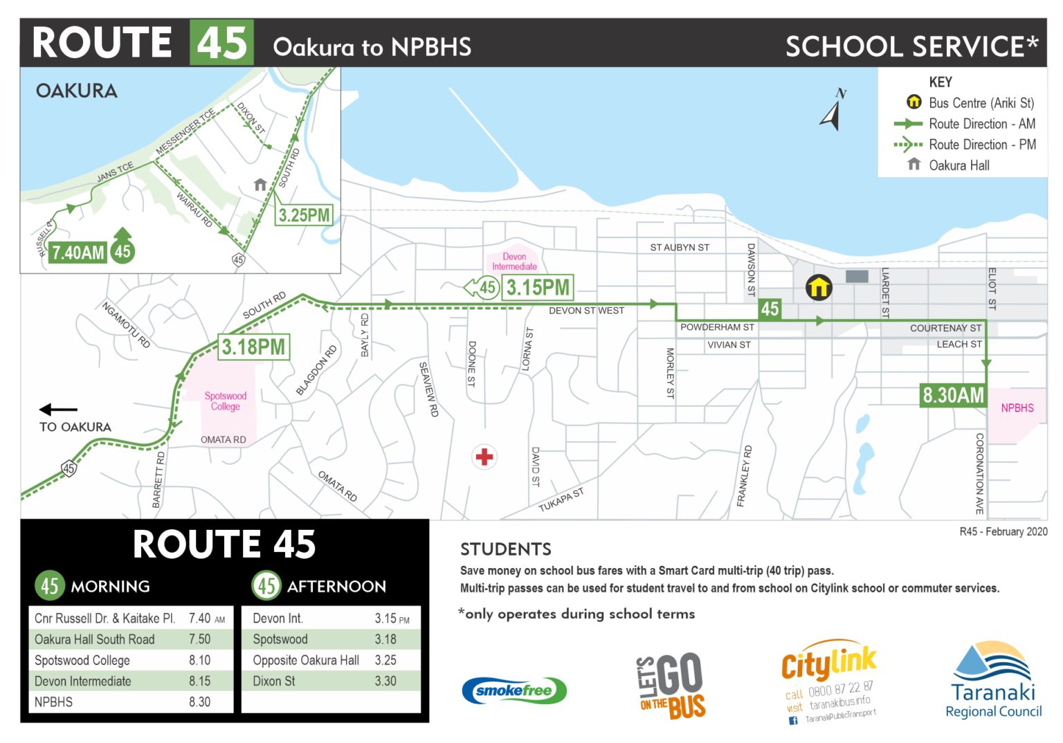 New Zealand TRC - Citylink School Buses Route 45 - Oakura to NPBHS ...