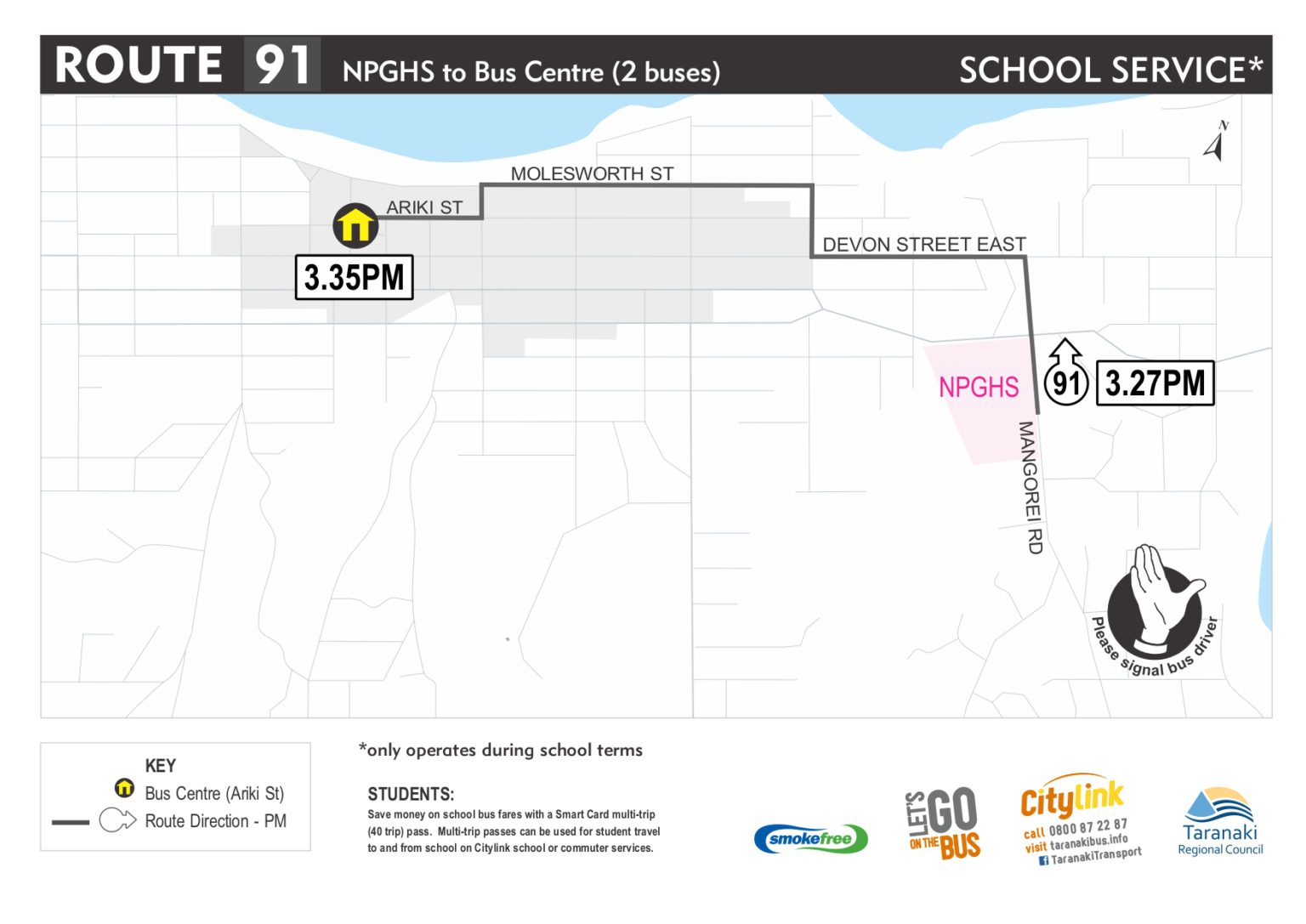 New Zealand TRC - Citylink School Buses Route 91 - NPGHS to Ariki St ...