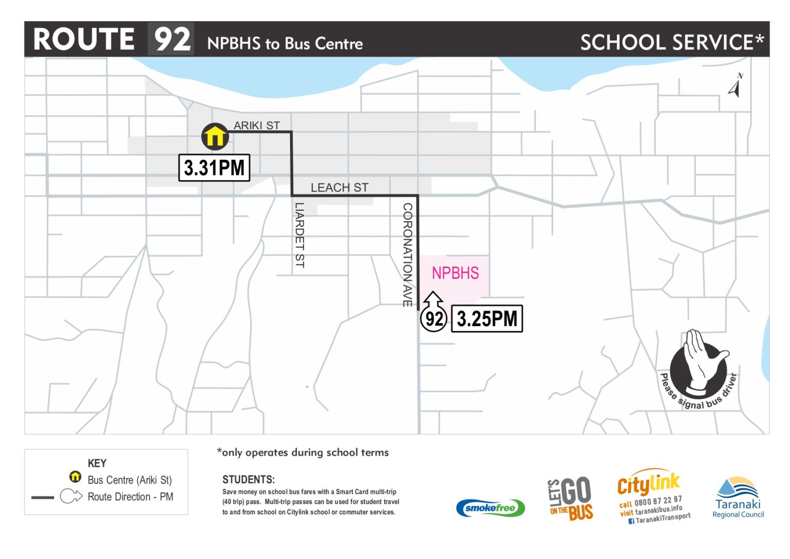 New Zealand TRC - Citylink School Buses Route 92 - NPBHS to Ariki St ...