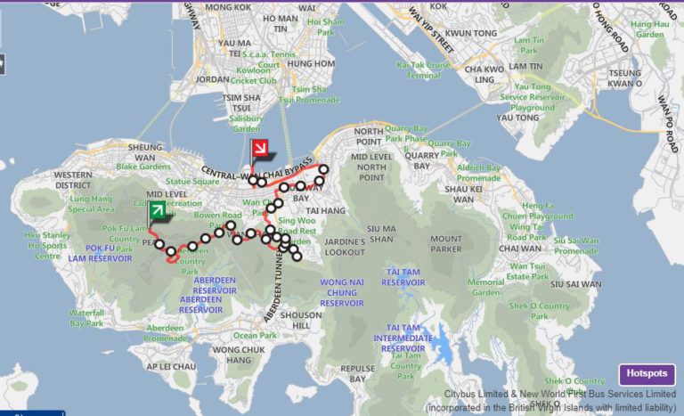 Hong Kong Bus Route No: 15B The Peak to Wan Chai (HKCEC Extension) and ...