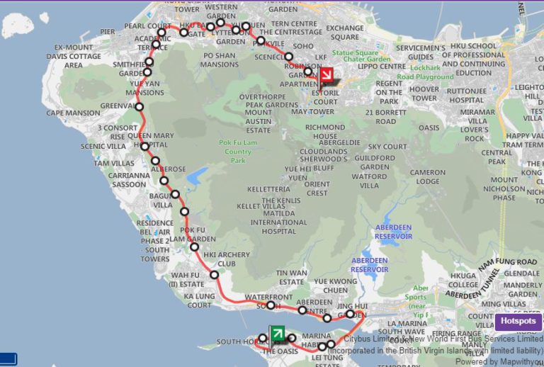 Hong Kong Bus Route No: 93 South Horizons to Robinson Road and Vice ...