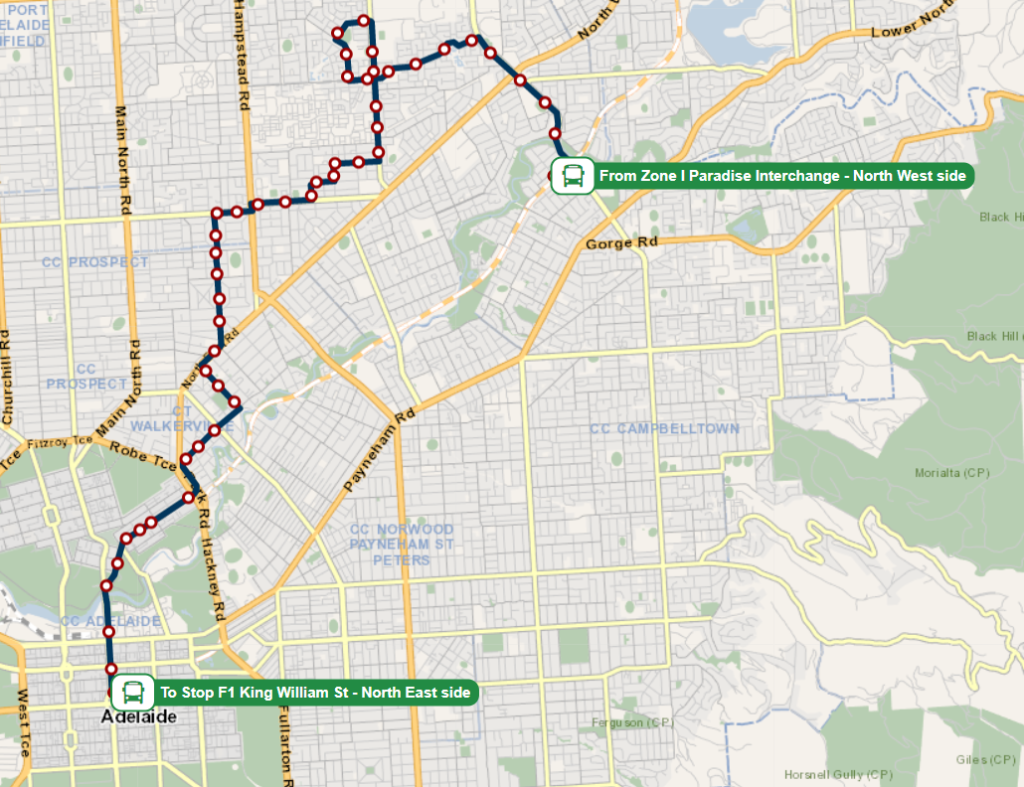 Adelaide Bus Route No: 208 (City Buses(Northern Routes)) runs from ...