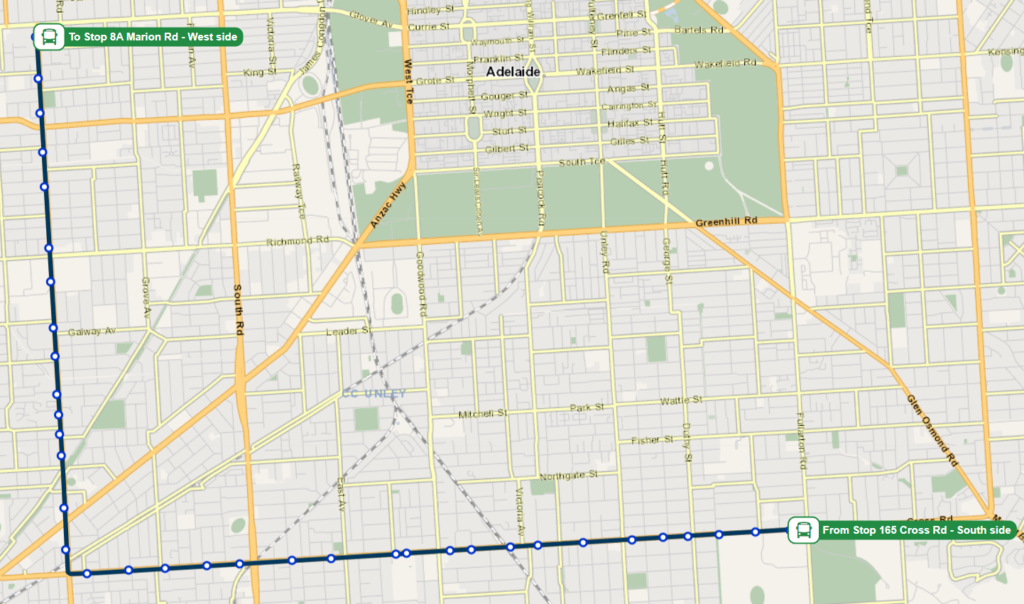 Adelaide Bus Route No: 100B (Cross Town Connector Services) runs from ...