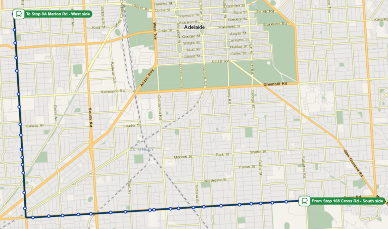 Adelaide Bus Route No: 100B (Cross Town Connector Services) runs from ...