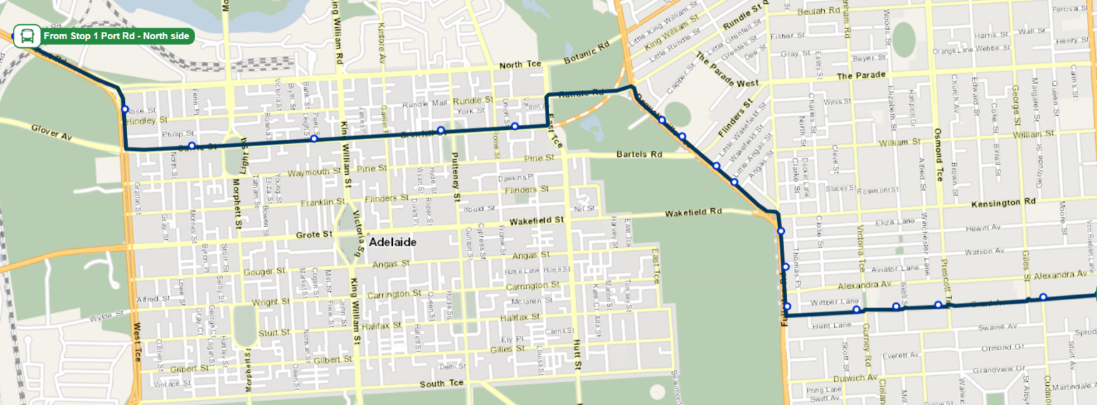 Adelaide Bus Route No: 144G (Eastern Routes) runs from Adelaide city ...