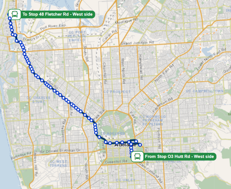 Adelaide Bus Route No: 150B (City Buses(Western Routes)) runs from ...