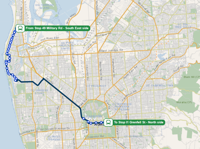 Adelaide Bus Route No: 157X (City Buses(Western Routes)) runs from ...