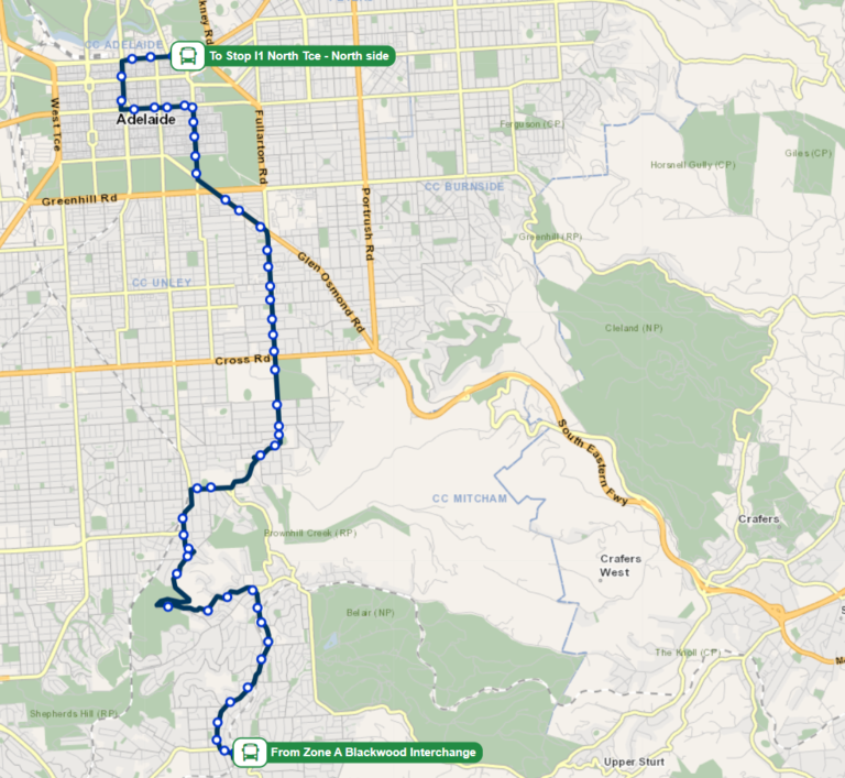 Adelaide Bus Route No: 173 (City Routes(Southern Routes)) runs from ...