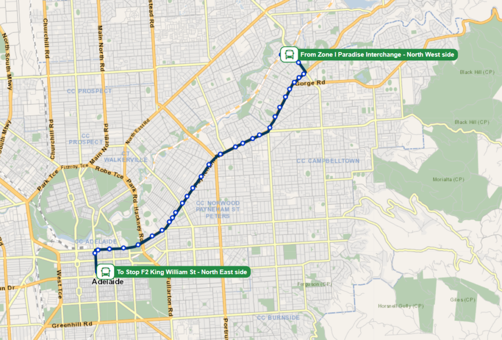 Adelaide Bus Route No: 174 (Eastern Routes) runs from Paradise ...