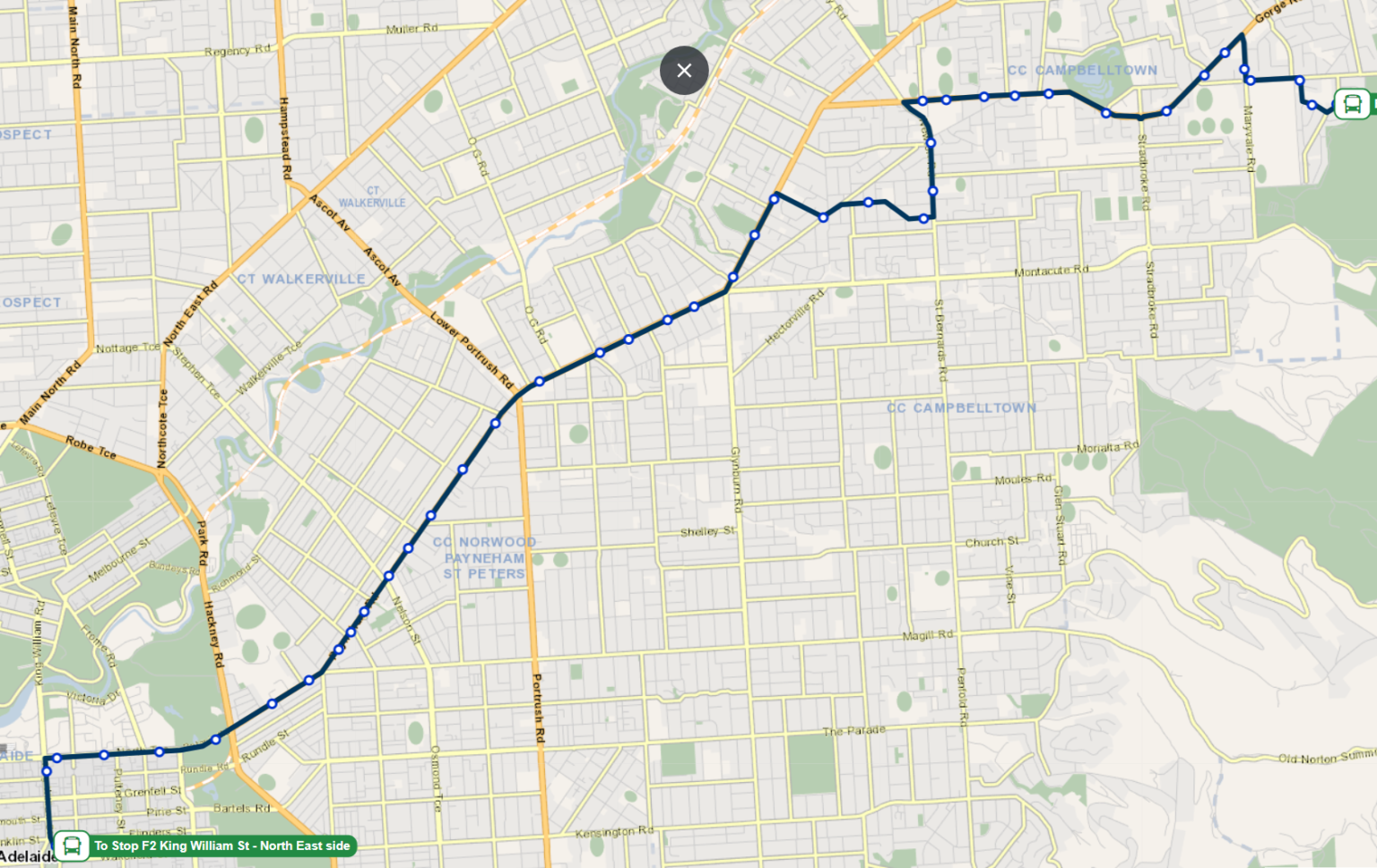 Adelaide Bus Route No: 176 (Eastern Routes) runs from Athelstone to ...