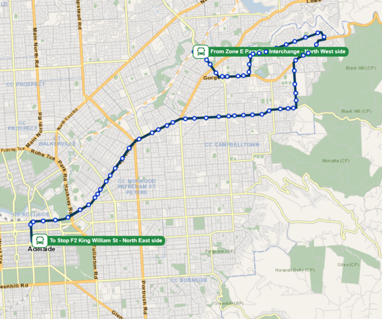 Adelaide Bus Route No: 178A (Eastern Routes) runs from Paradise ...
