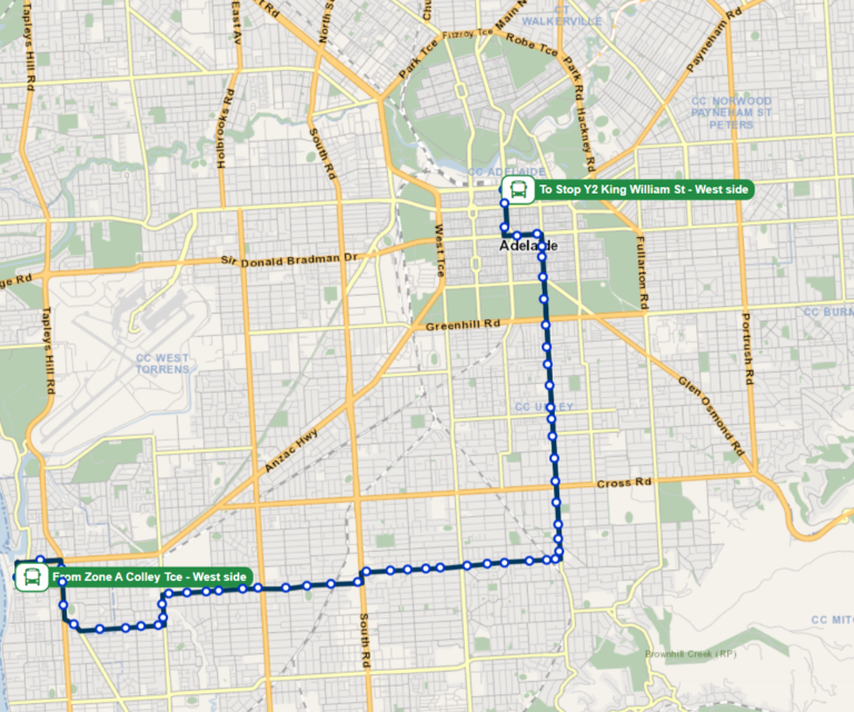 Adelaide Bus Route No: 190 (City Routes(Southern Routes)) runs from ...