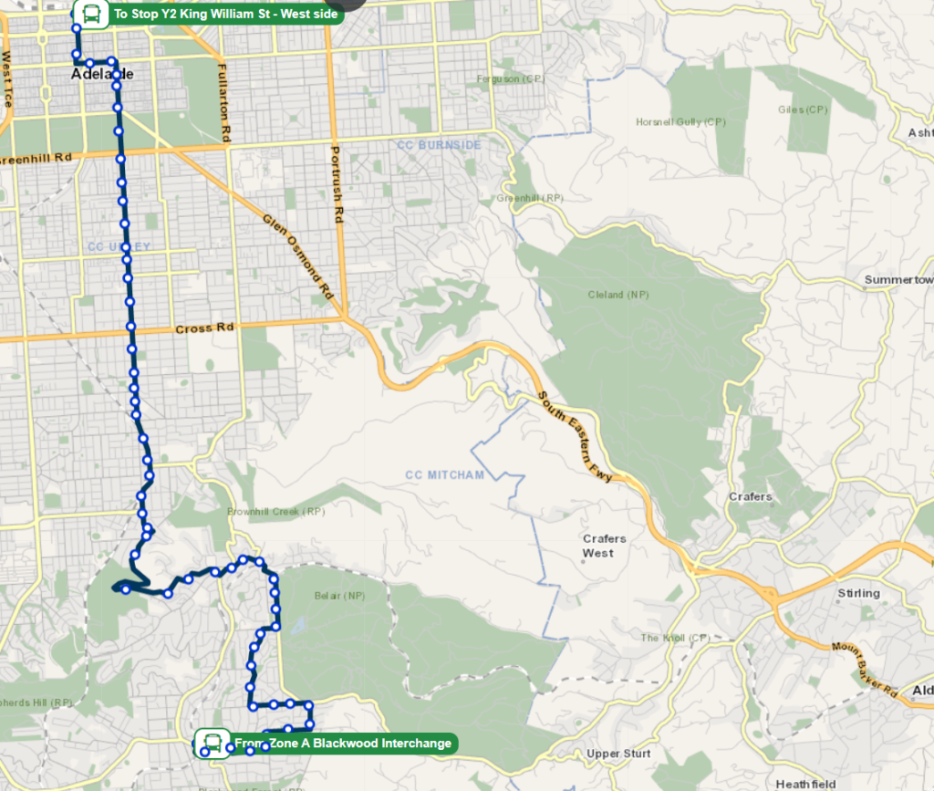 Adelaide Bus Route No: 195F (City Routes(Southern Routes)) runs from ...