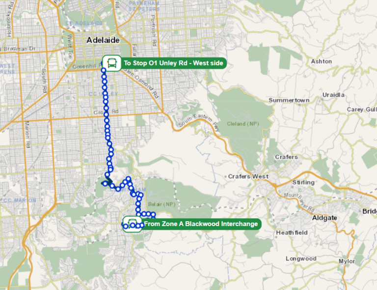 Adelaide Bus Route No: 196 (City Routes(Southern Routes)) runs from ...