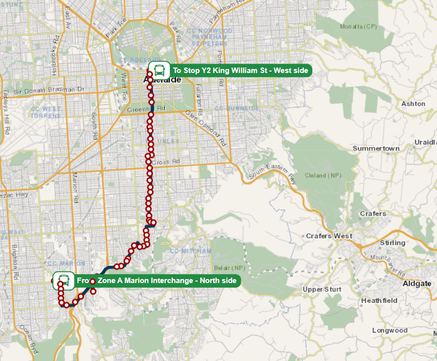 Adelaide Bus Route No 200B City Routes Southern Routes Runs From