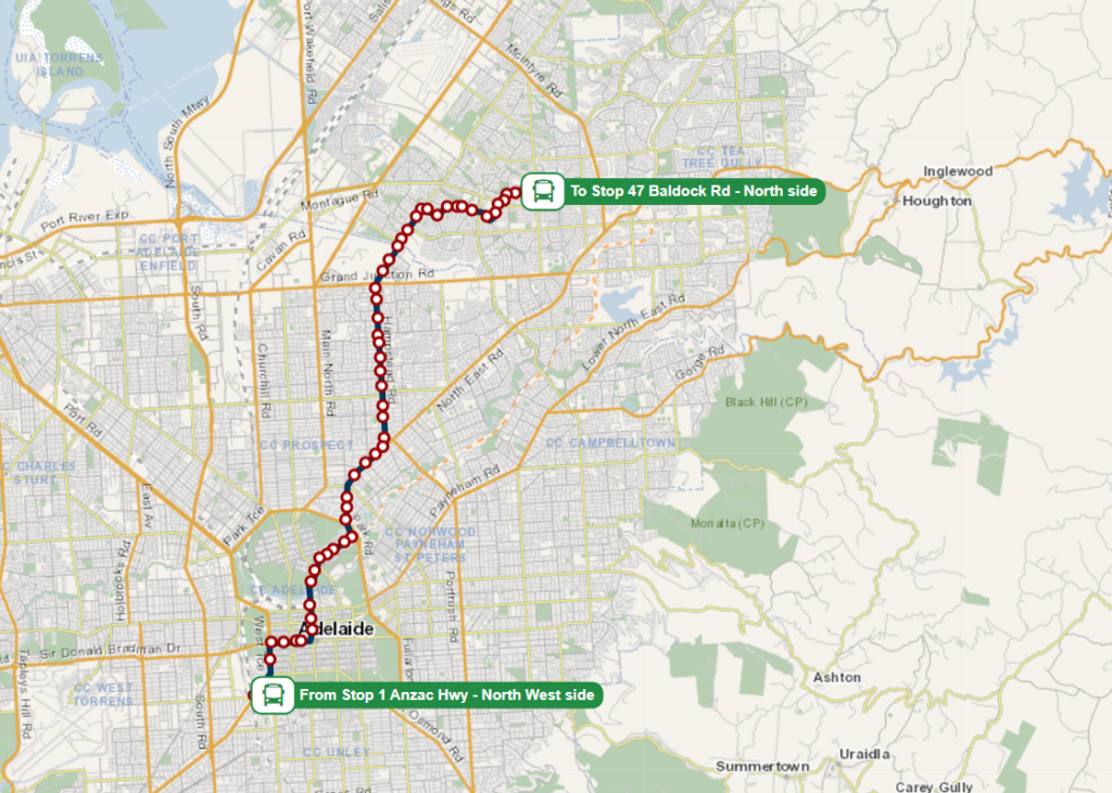 Adelaide Bus Route No: 203B (City Buses(Northern Routes)) runs from ...