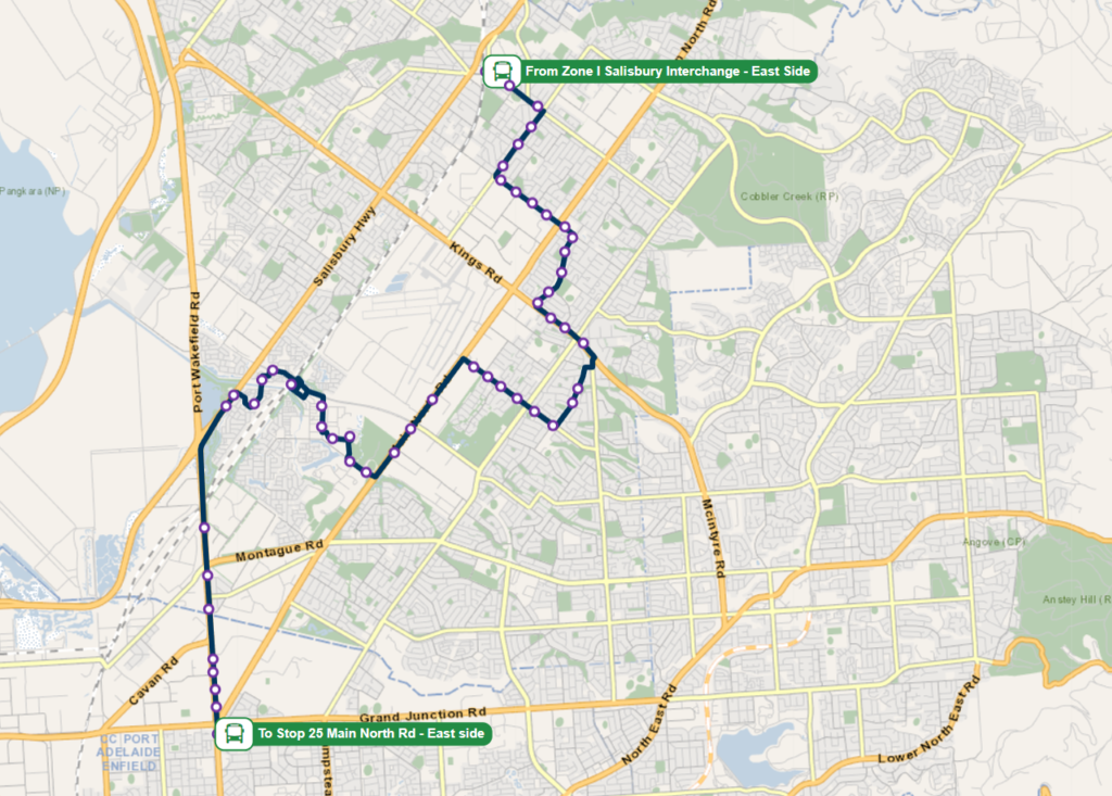 Adelaide Bus Route No: 225 (Northern Feeder Services) runs from ...