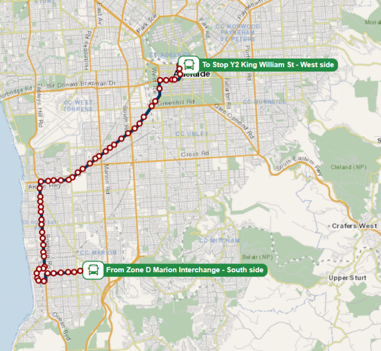 Adelaide Bus Route No: 262 (City Routes(Southern Routes)) runs from ...