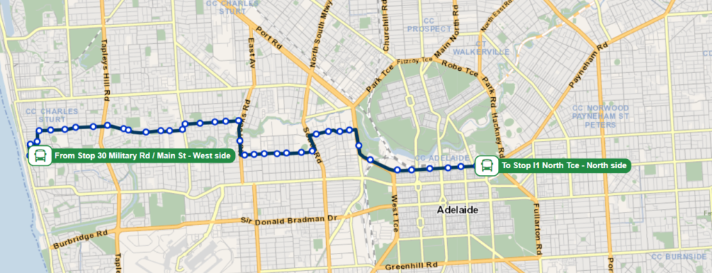 Adelaide Bus Route No: 287 (City Buses(Western Routes)) runs from ...