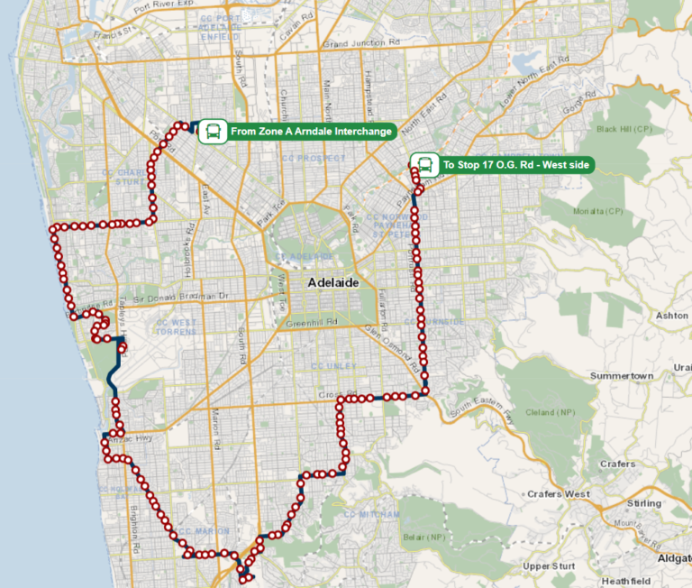 Adelaide Bus Route No: 300J (Cross Town Connector Services) runs from ...
