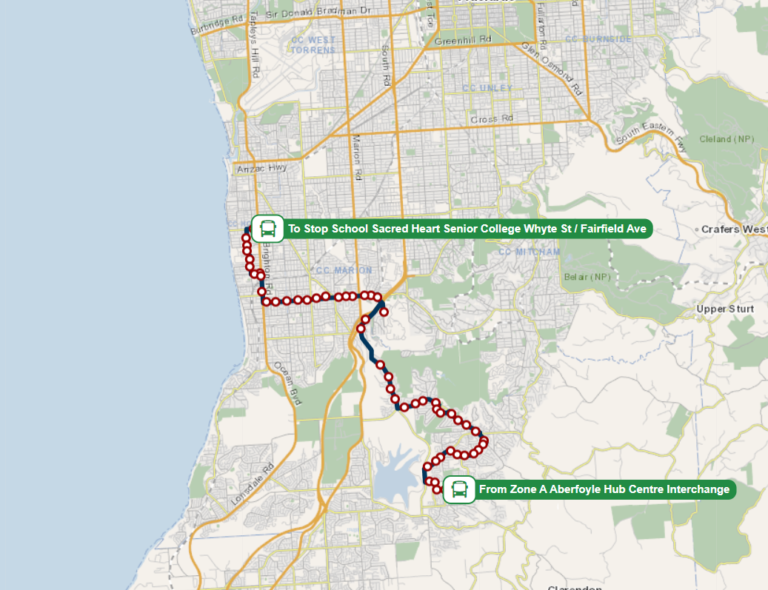 Adelaide Bus Route No: 320 (Feeder Routes) runs from Aberfoyle Park to ...