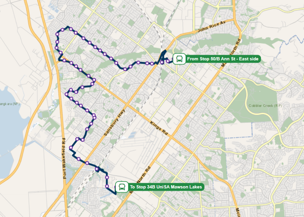 Adelaide Bus Route No: 411U (Northern Feeder Services) runs from ...