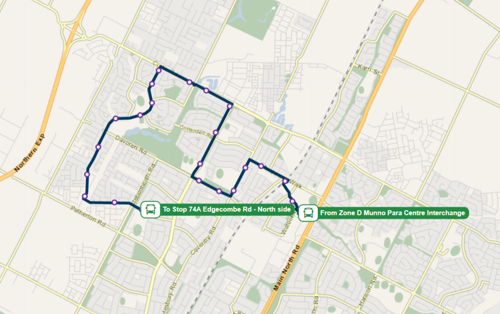 Adelaide Bus Route No: 451A (Northern Feeder Services) runs from Munno ...