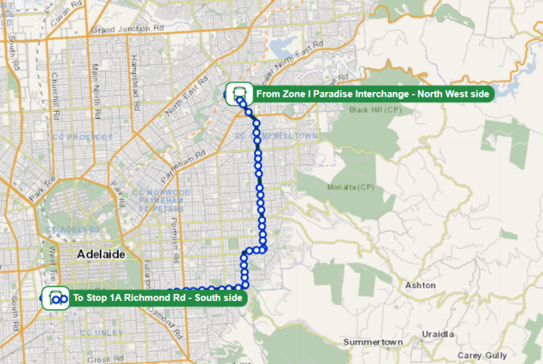 Adelaide Bus Route No: 580 (Cross Town Connector Services) runs from ...