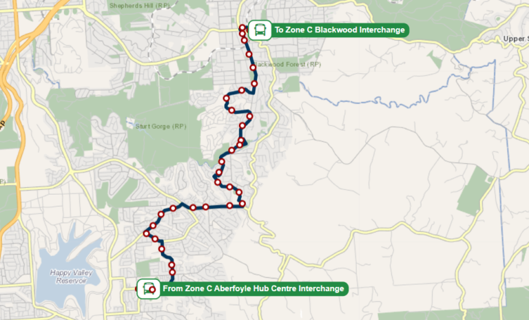 Adelaide Bus Route No: 600B (Feeder Routes) runs from Aberfoyle Hub ...