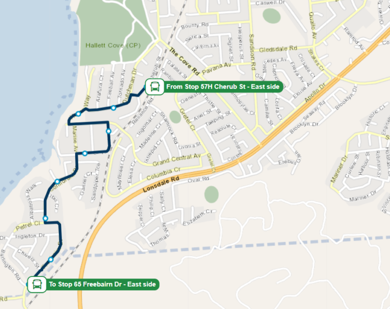 Adelaide Bus Route No: 683 (Feeder Routes) runs from Hallett Cove Beach ...