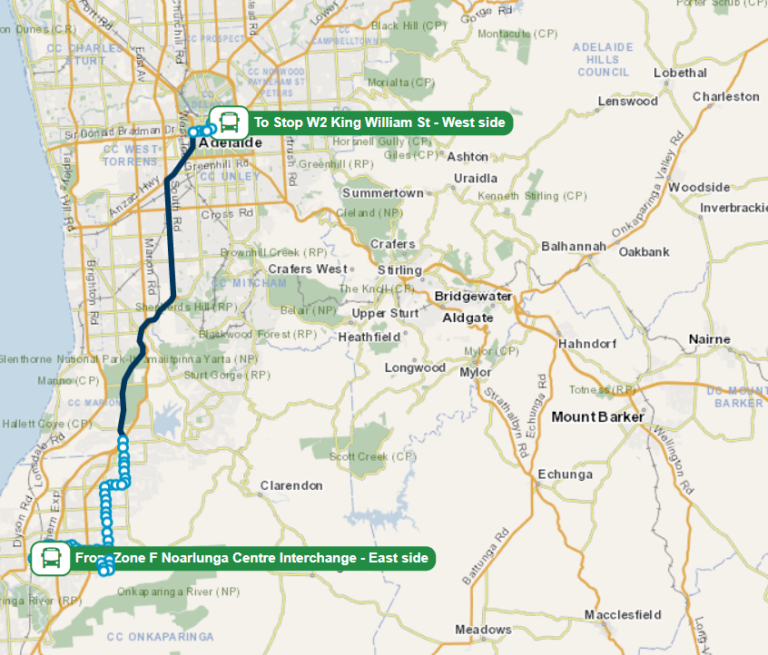 Adelaide Bus Route No: 722X (City Routes(Southern Routes)) runs from ...