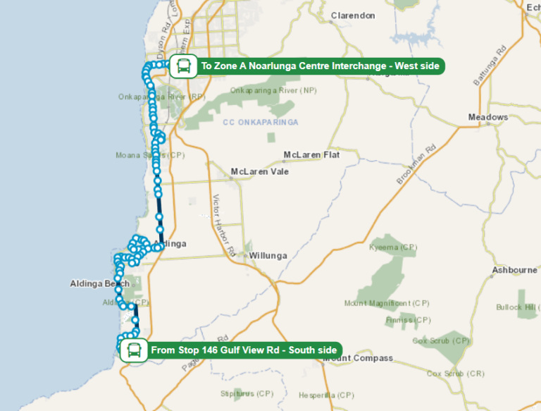 Adelaide Bus Route No: 750A (Feeder Routes) runs from terminates to ...