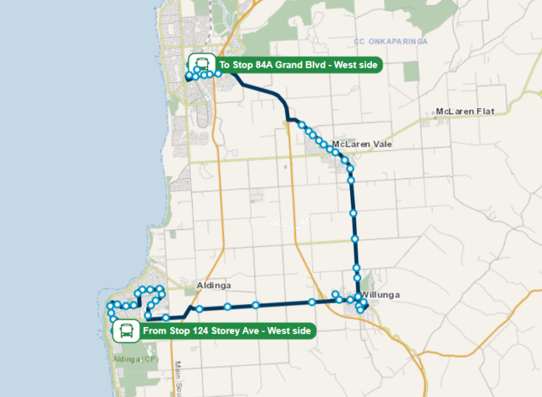 Adelaide Bus Route No: 755 (Feeder Routes) runs from Willunga High ...