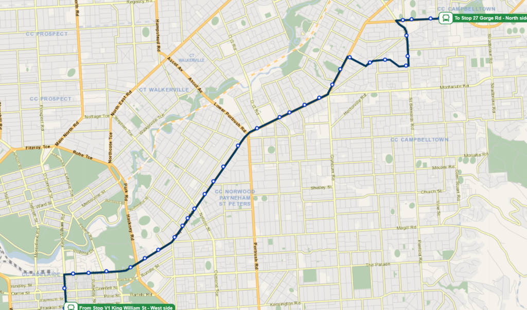 Adelaide Bus Route No: 176G (Eastern Routes) runs from Adelaide city ...