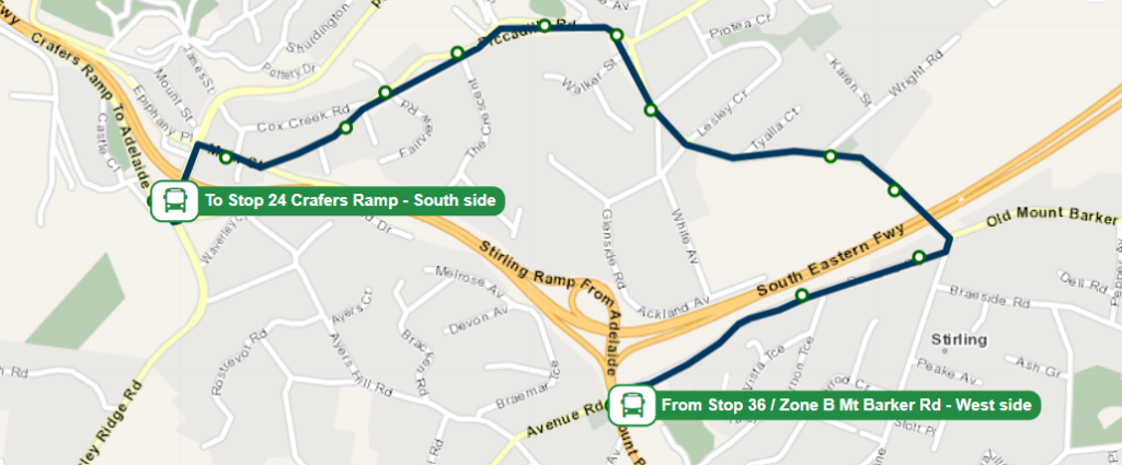 Adelaide Bus Route No: 865C (Adelaide Hills Feeder Services) runs from ...