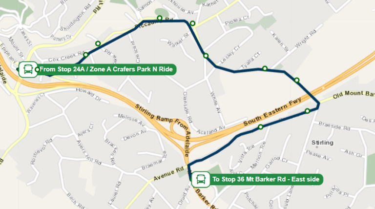 Adelaide Bus Route No: 865S (Adelaide Hills Feeder Services) runs from ...