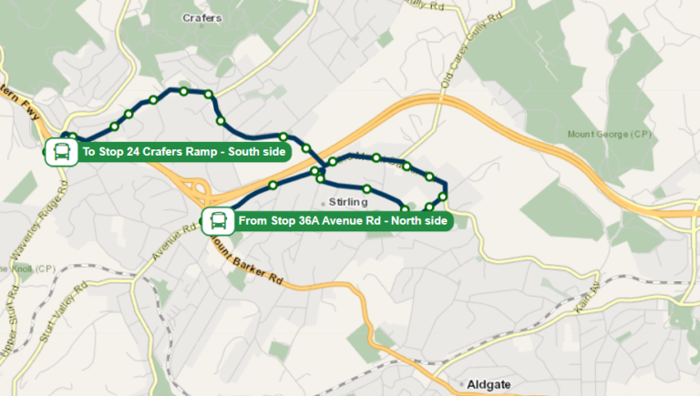Adelaide Bus Route No: 866A (Adelaide Hills Feeder Services) runs from ...