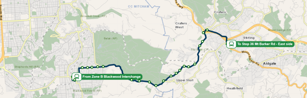 Adelaide Bus Route No: 894S (Adelaide Hills Feeder Services) runs from ...