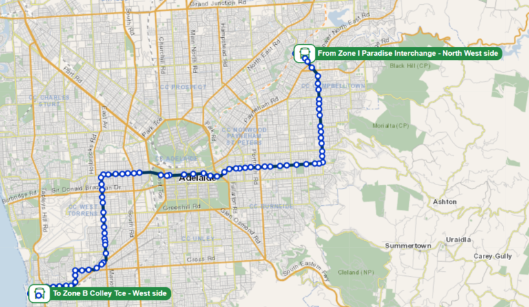 Adelaide Bus Route No: H20 (Through-City routes) runs from Paradise to ...