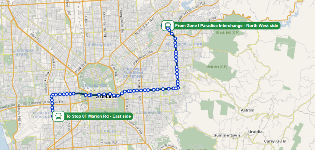 Adelaide Bus Route No: H20R (Through-City routes) runs from Paradise ...