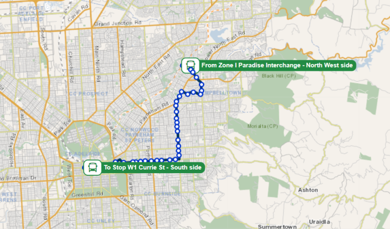 Adelaide Bus Route No: H21 (Eastern Routes) runs from Adelaide city ...