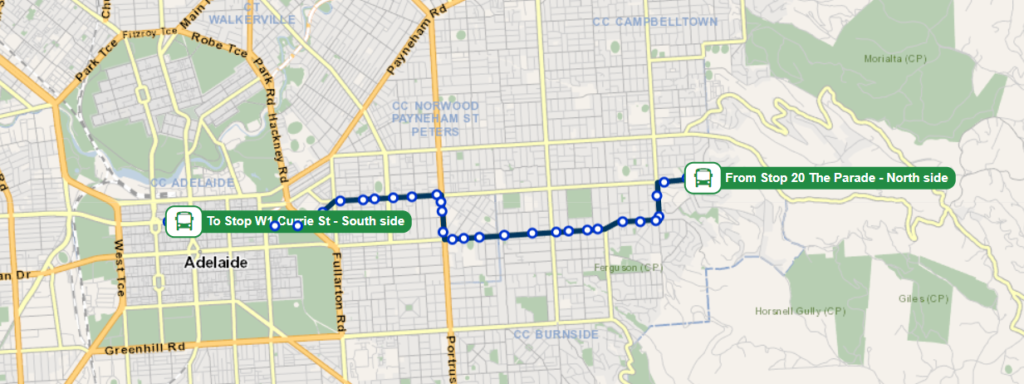 Adelaide Bus Route No: H23 (Eastern Routes) runs from Adelaide city ...
